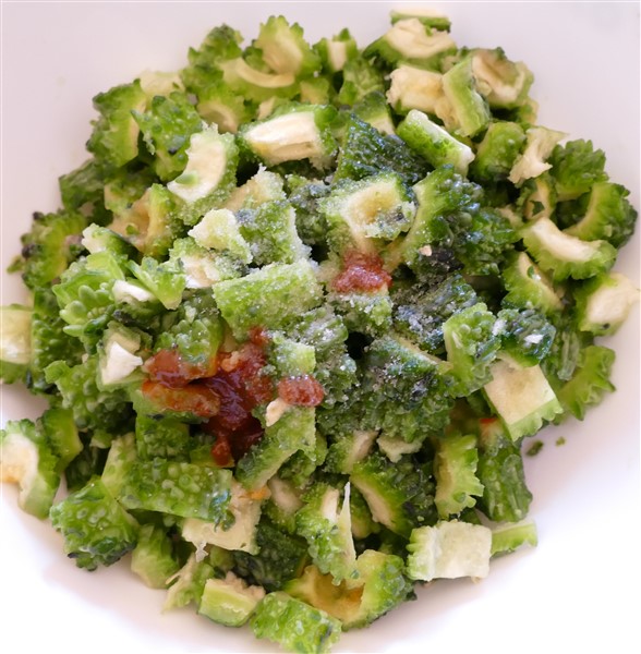 Sauteed Bitter Gourd (Karela) helps control blood sugar.