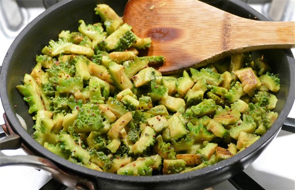 Sauteed Bitter Gourd (Karela) helps control blood sugar.